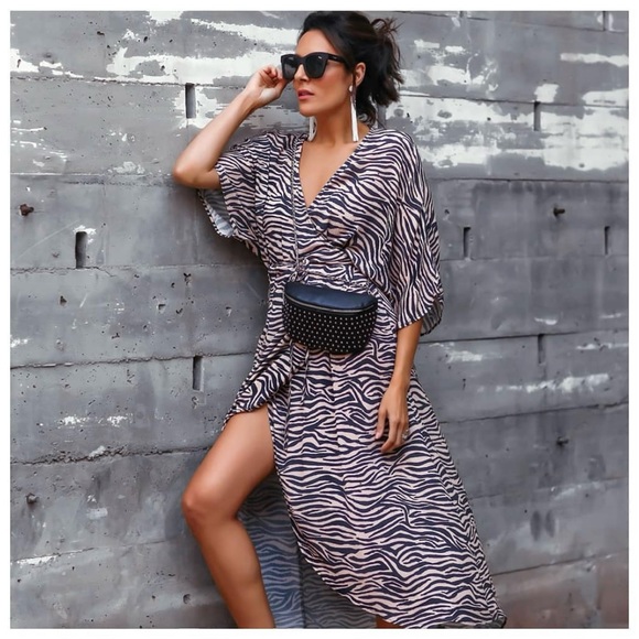 Dresses | Decjuba Amanda Zebra Print Kimono Wrap Maxi Dress | Poshmark